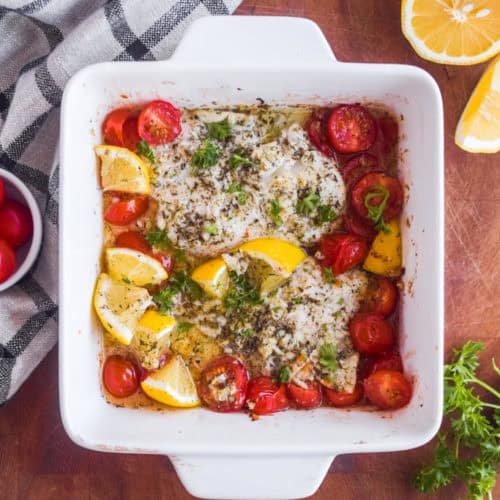 Lemon Herb Baked Cod with Tomatoes - Andi Anne
