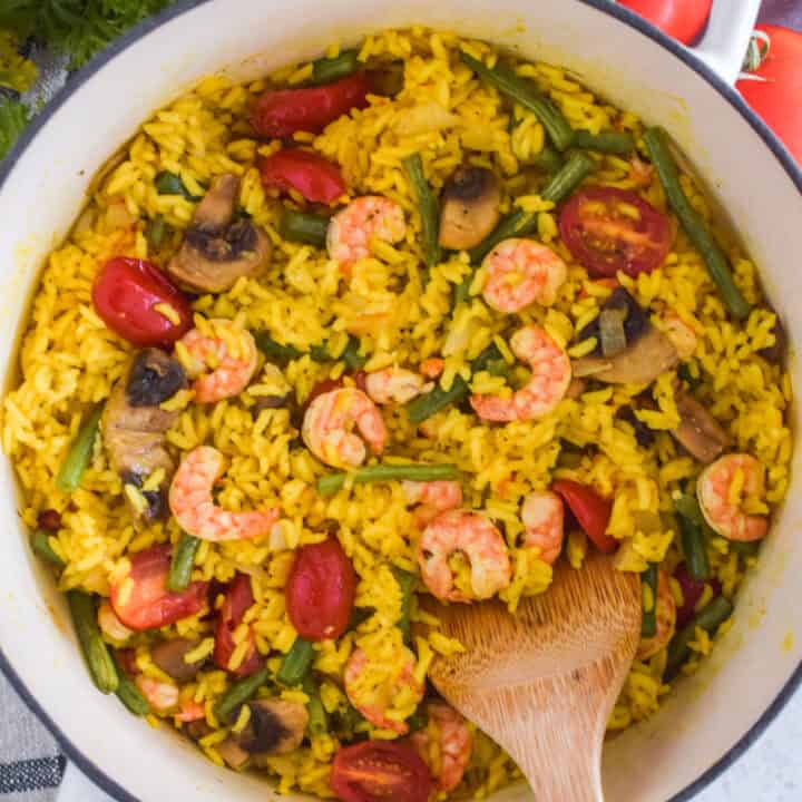 Shrimp with Vegetables and Turmeric Rice